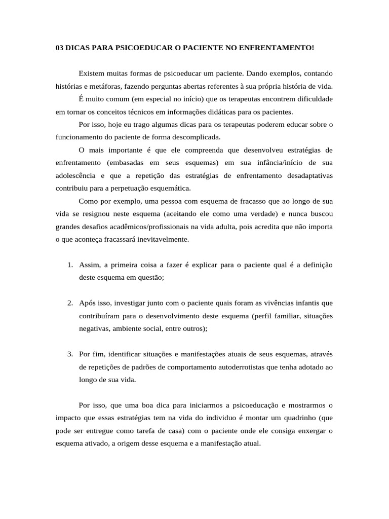 03 Dicas para psicoeducar o paciente no enfrentamento | PDF