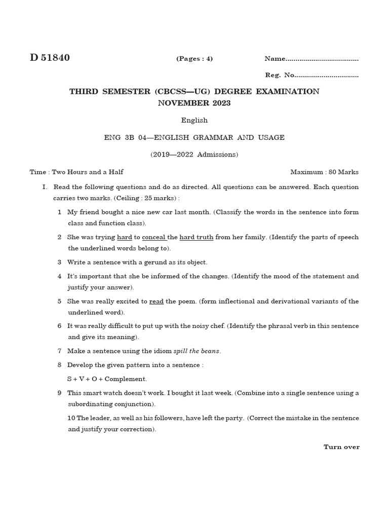 English Grammar and Usage Exam Guide | PDF | English Grammar | English ...