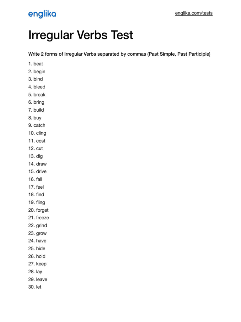 Irregular Verbs Test PDF | PDF