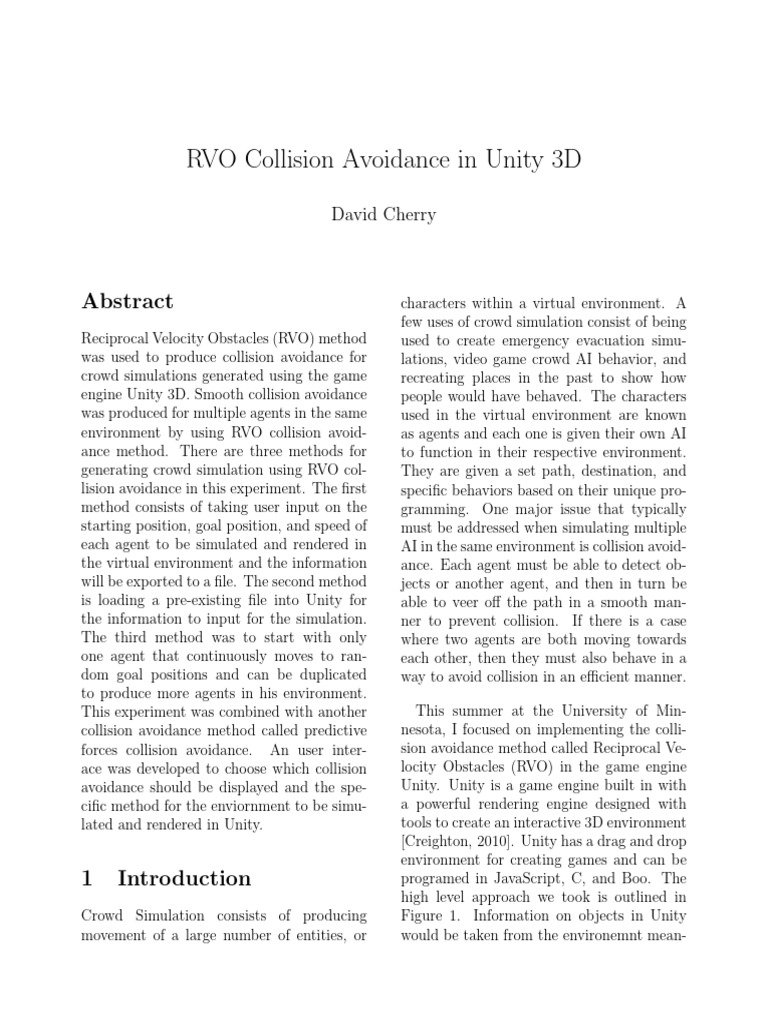 RVO Collision Avoidance in Unity 3D | PDF | Simulation | Computing
