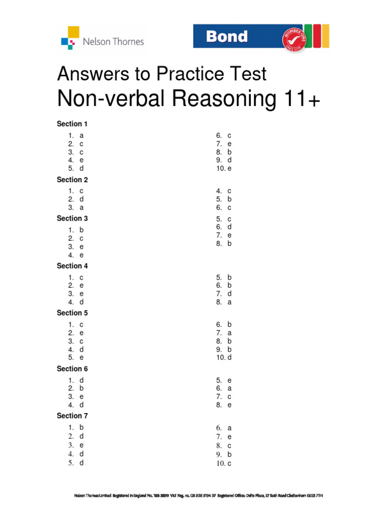11+ Non-Verbal Reasoning Answers | PDF
