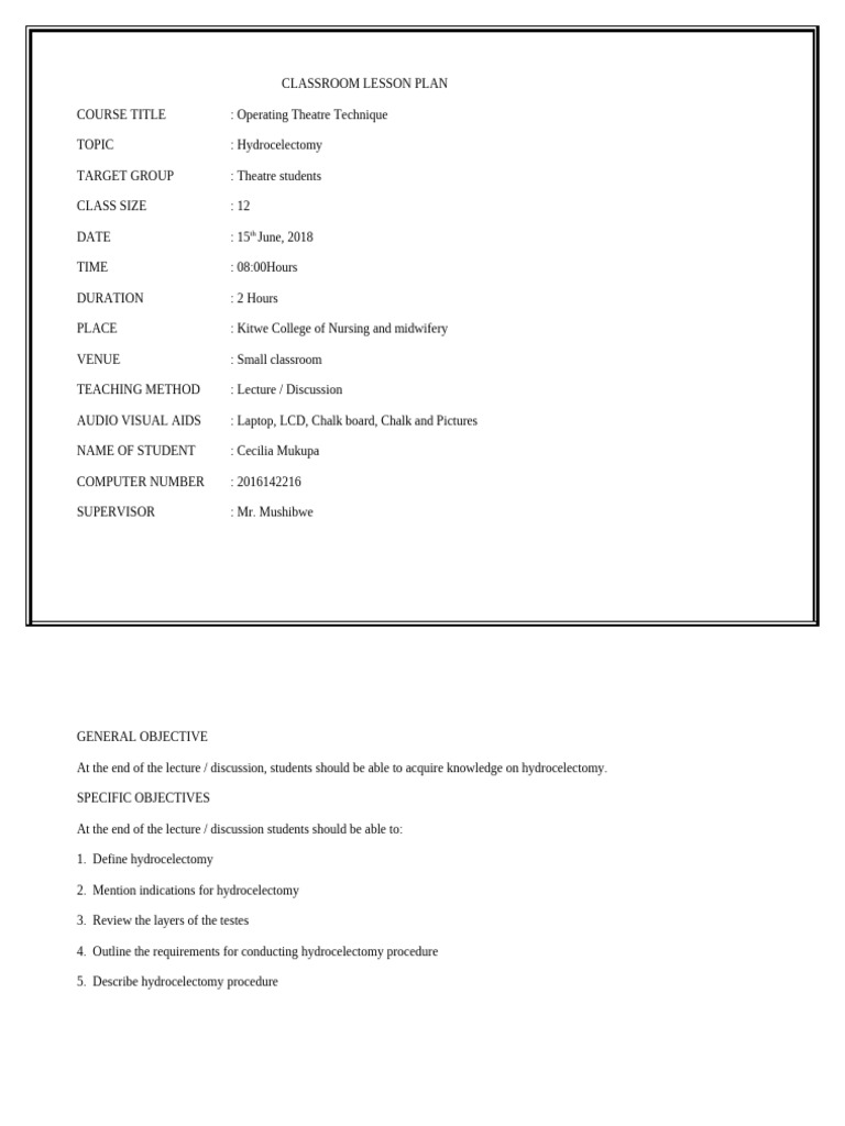 Lesson Plan Hydrocelectomy | PDF | Peritoneum