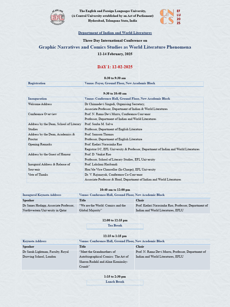 EFLU GNCS Schedule-1 | PDF | Comics