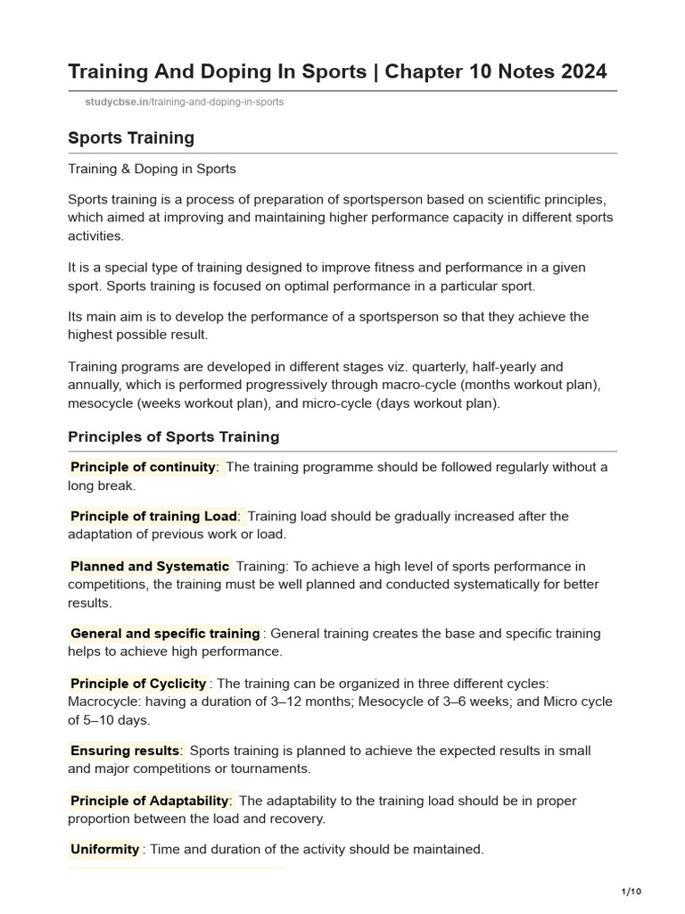 Studycbse - In-Training and Doping in Sports Chapter 10 Notes 2024 ...