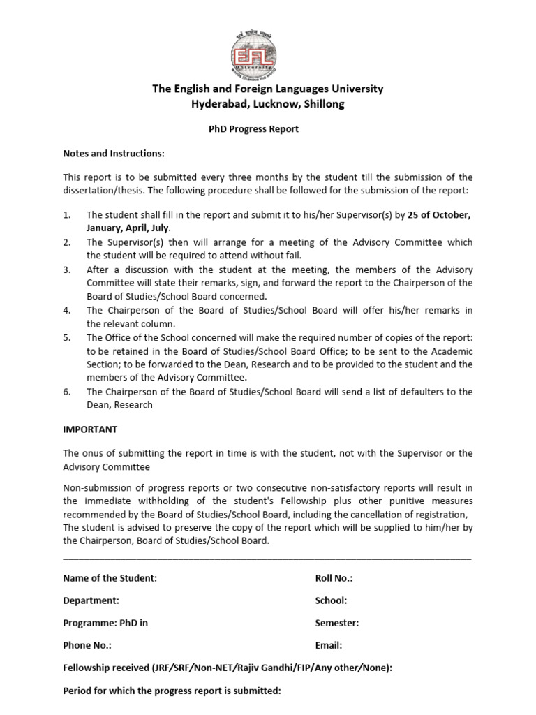 PhD Progress Report format new | PDF | Thesis | Academia