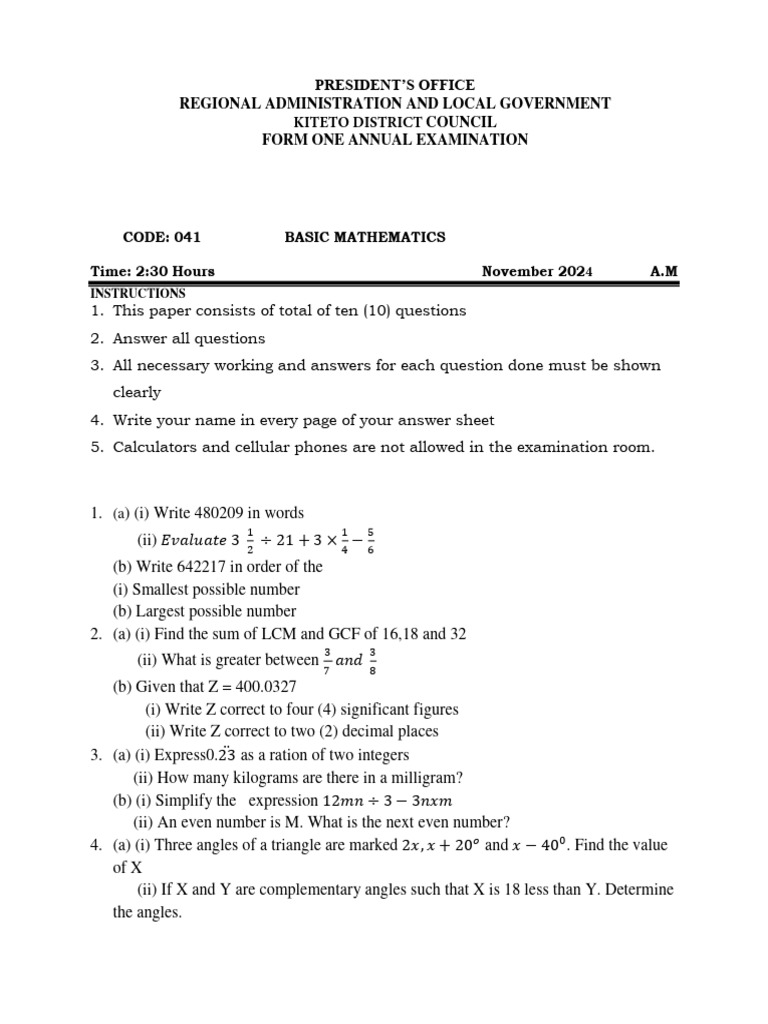 BASIC MATHEMATICS - F1 Annual Examination | PDF | Numbers | Significant Figures