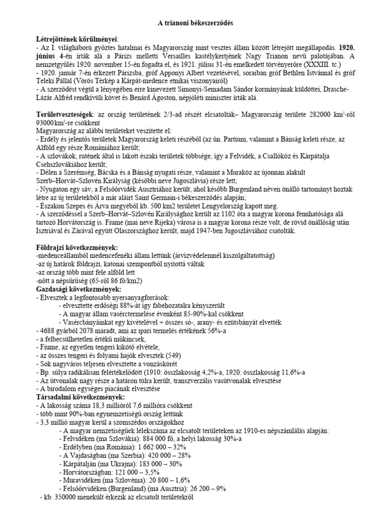 A Trianoni Békeszerződés | PDF
