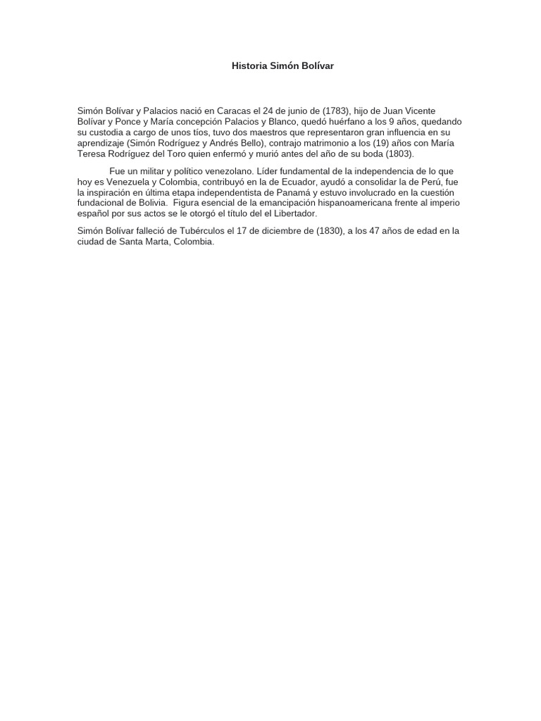 Historia Simón Bolívar | PDF