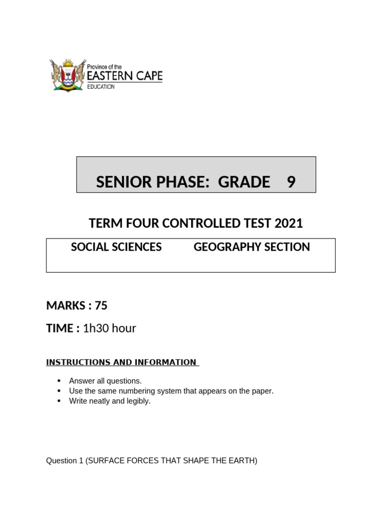 Grade 9 Geography Test 2021 | PDF | Soil | Erosion