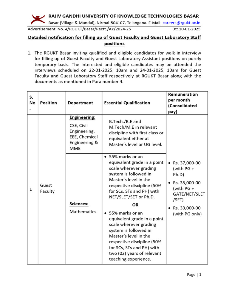Walk-In - Detailed Notification For GF & GLS - Jan-2025 | PDF
