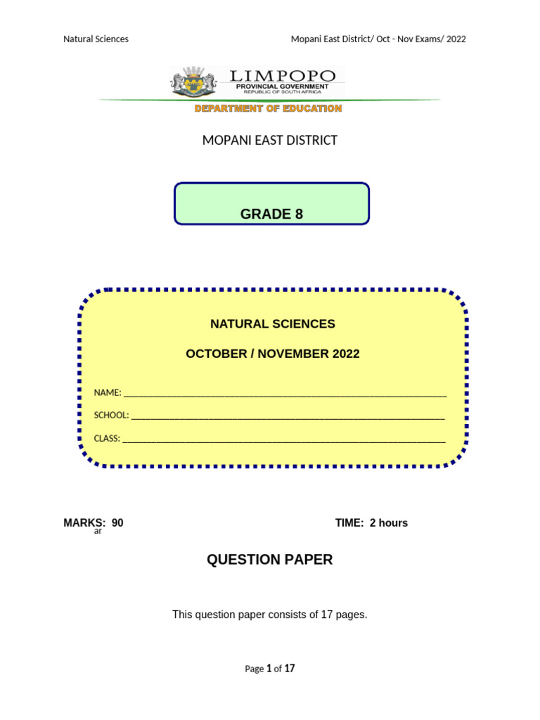 Grade 8, Natural Sciences, QP, Final 2022 A | PDF | Planets | Solar System