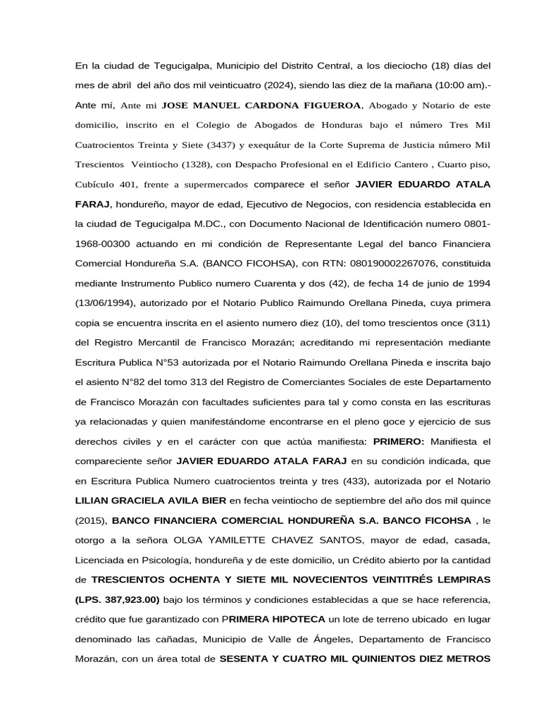 Acta Ficohsa Olga Yamilette.... 2024 | PDF | Derecho Civil (Common Law) | Ley común