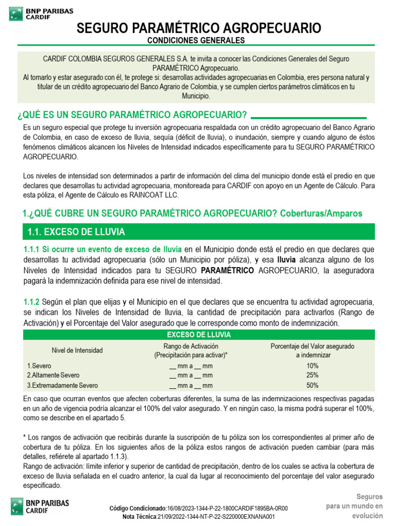 Seguro Paramétrico Agropecuario 14082023 | PDF | Póliza de seguros | Seguro
