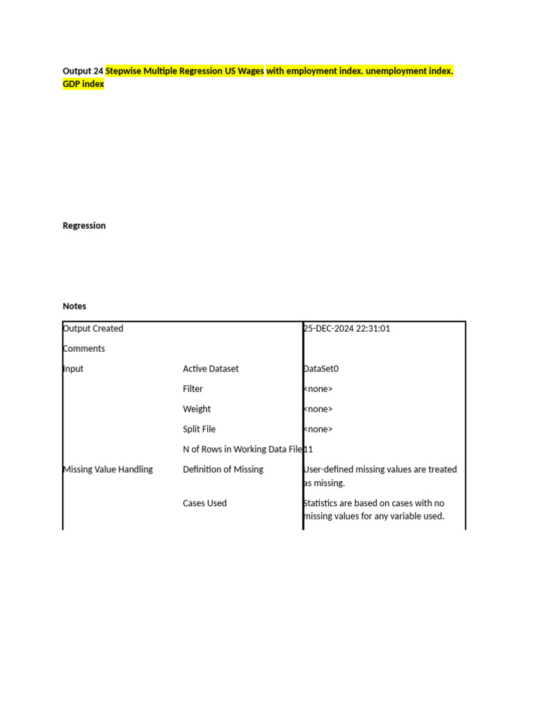 Output 24 Stepwise Multiple Regression US Wages with employment index | PDF | Errors And ...