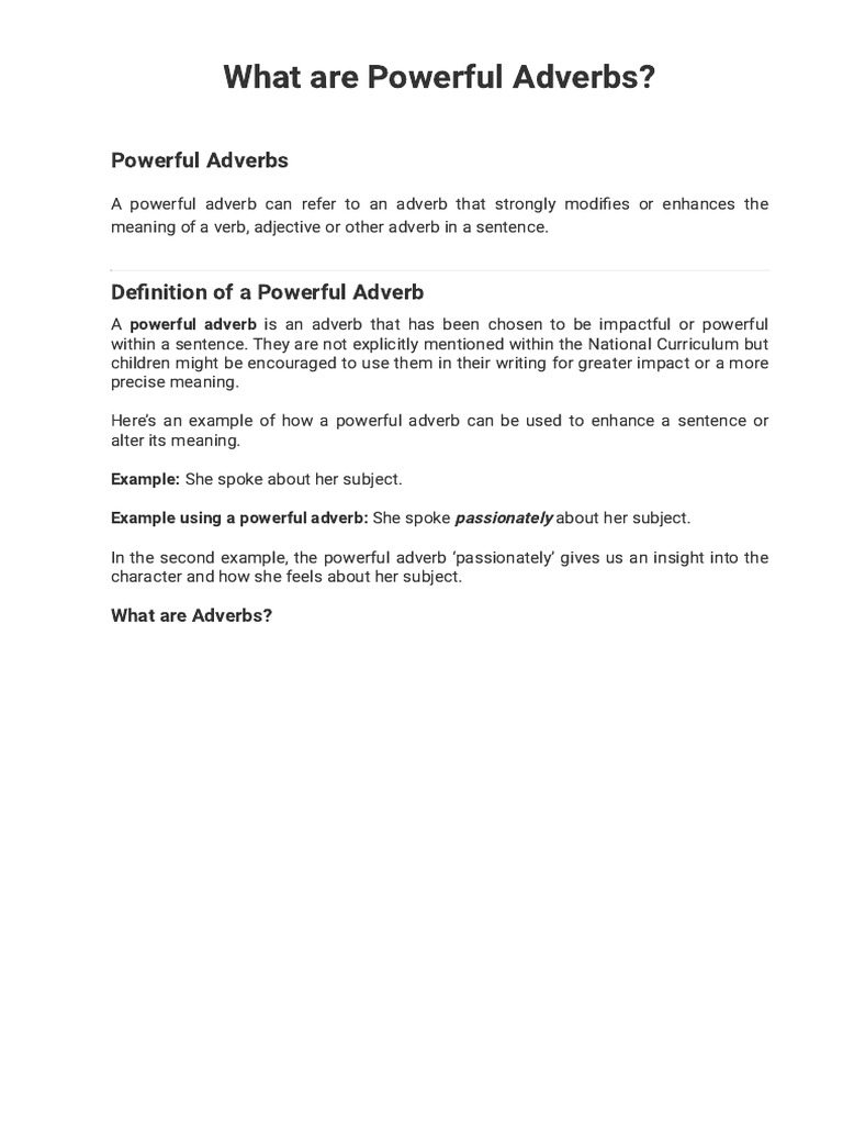 What is a Powerful Adverb_ _ Definition & Examples _ Twinkl | PDF ...
