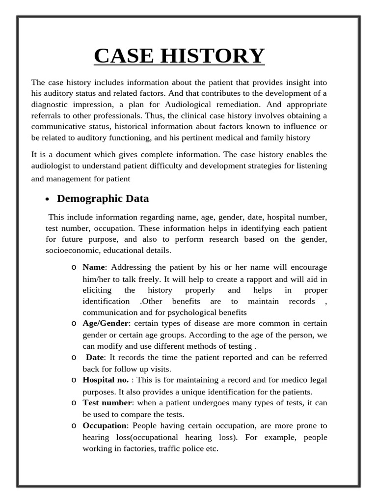 case historyfinal | PDF | Hearing Loss | Tinnitus