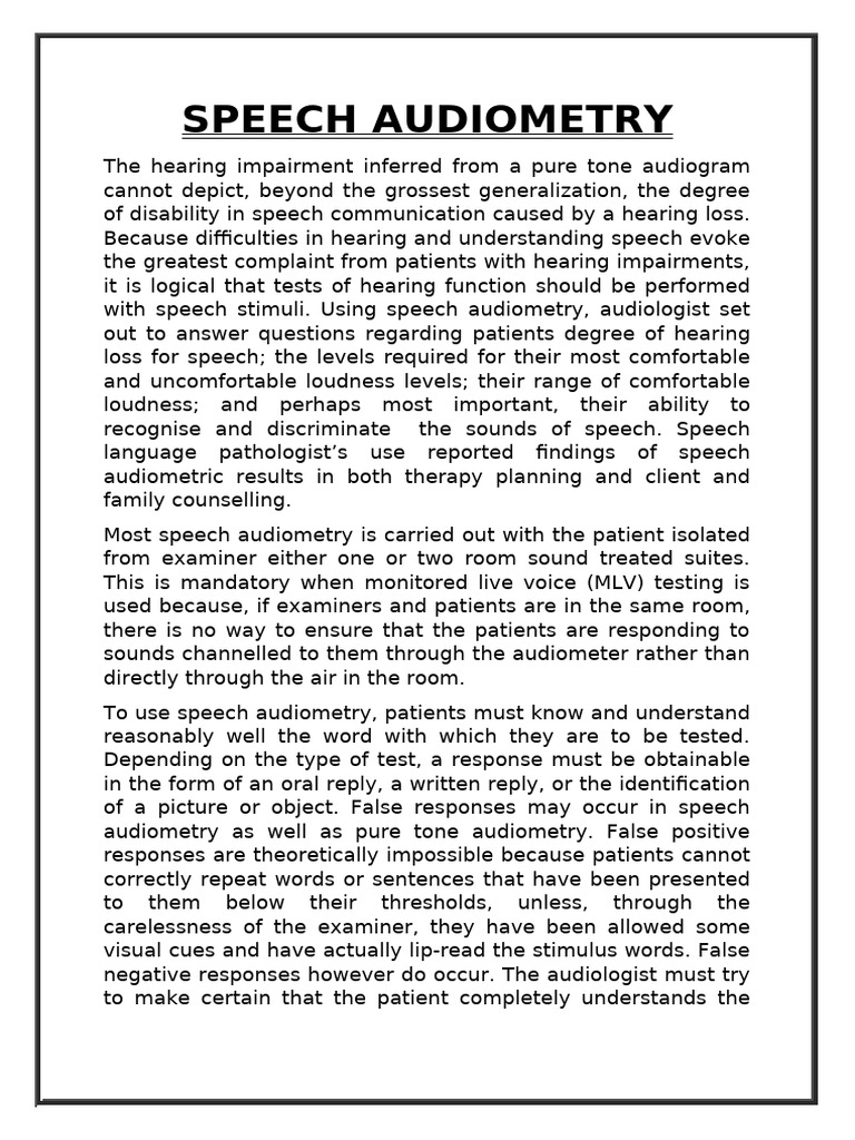 SPEECH AUDIOMETRY | PDF | Speech | Cognitive Science