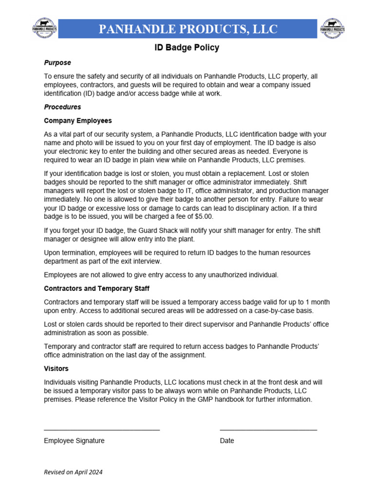 ID Badge Policy | PDF | Identity Document | Authentication