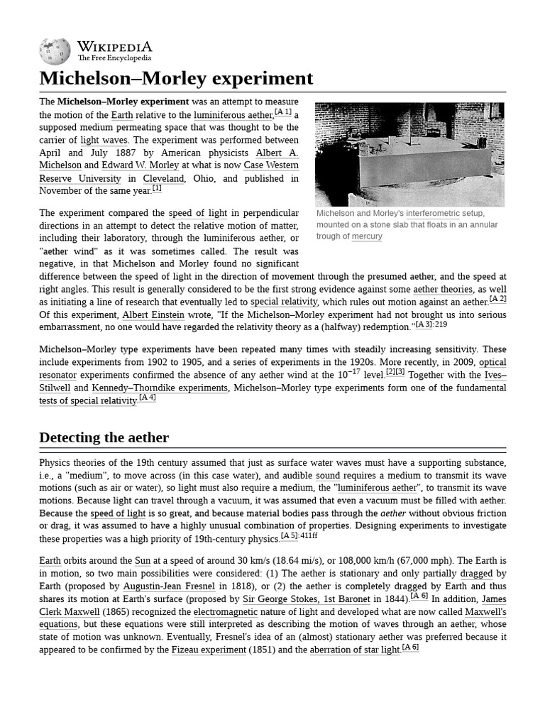 Michelson-Morley Experiment | PDF | Luminiferous Aether | Special ...