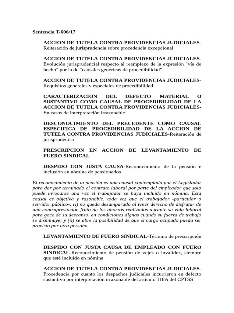 T-606-17 LA JUSTA CUASA ALEGADA NO SE EXTIENDA EN EL TIEMPO | PDF ...
