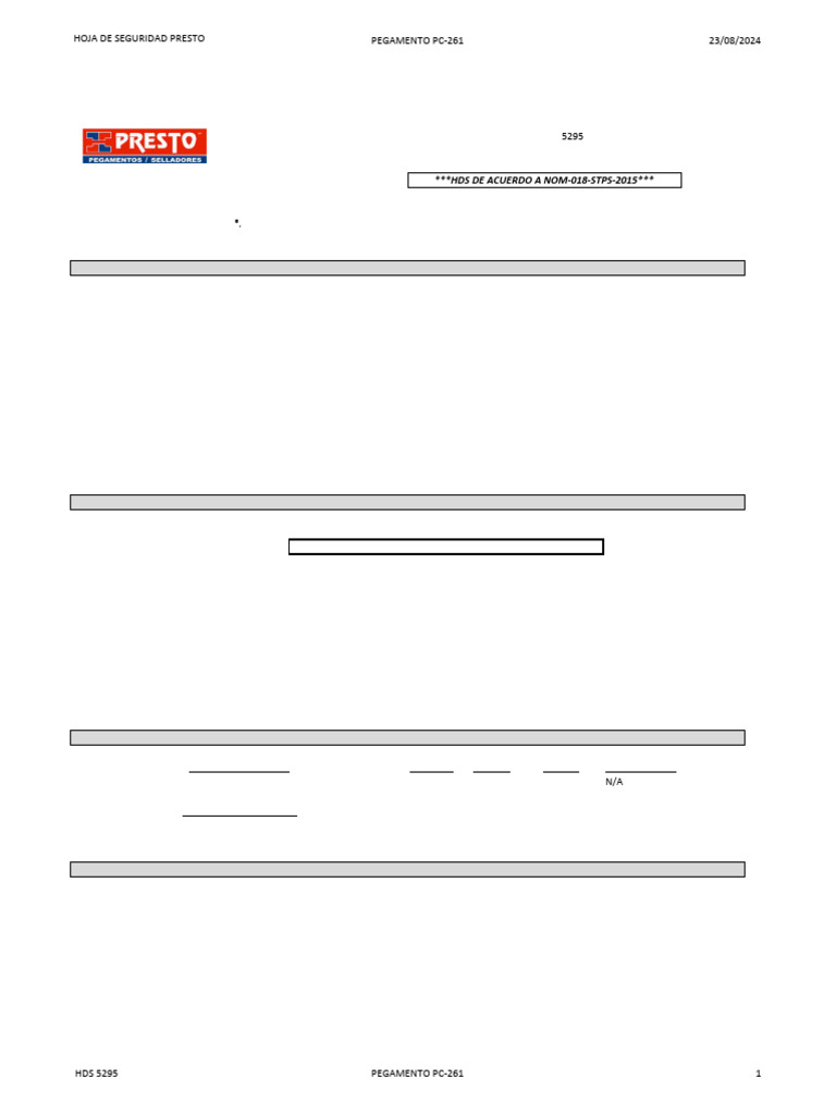 HDS Pegamento PC-261 | PDF | Agua | Incendios