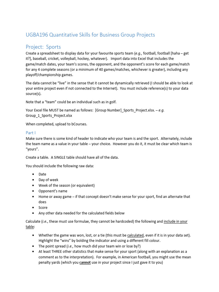 Sports Team Data Analysis Project | PDF | Microsoft Excel
