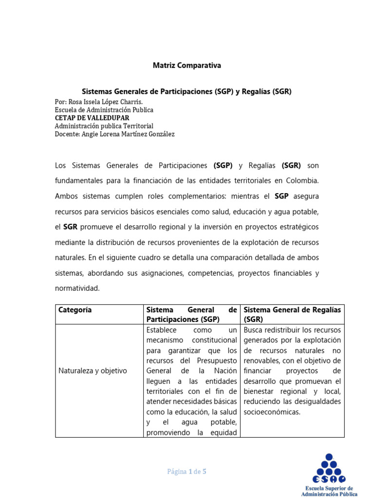 Matriz_SGP_vs_SGR | PDF | Infraestructura | Desigualdad social
