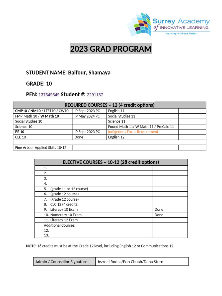 Balfour, Shamaya 2023 Grad Plan | PDF