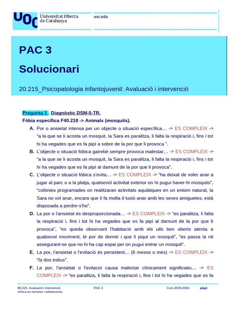 Solucionari PAC3!20!215 Psicopatologia Infantojuvenil Avaluació | PDF