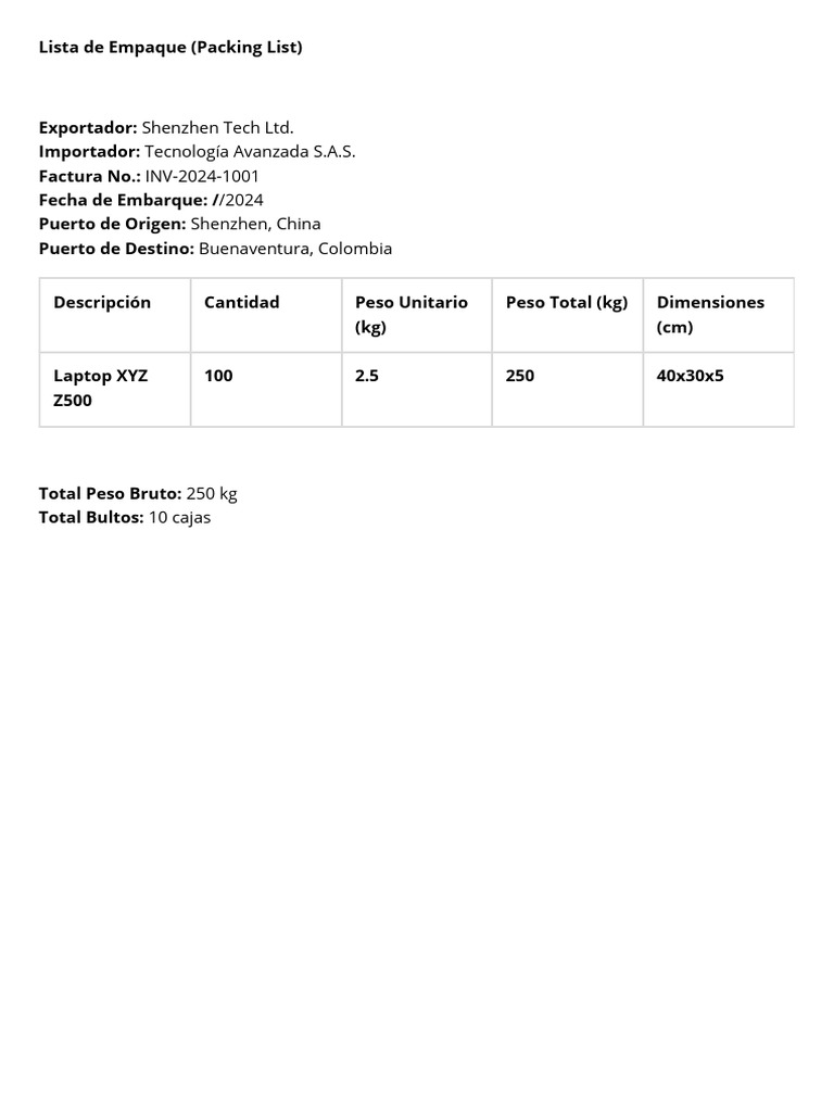 Lista de Empaque (Packing List) | PDF