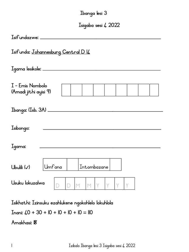 2022 Term 4 IsiZulu Grade 3 Maths Assessment Task | PDF