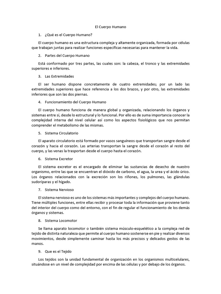 Estructura y Funciones del Cuerpo Humano | PDF | Cuerpo humano | Excreción