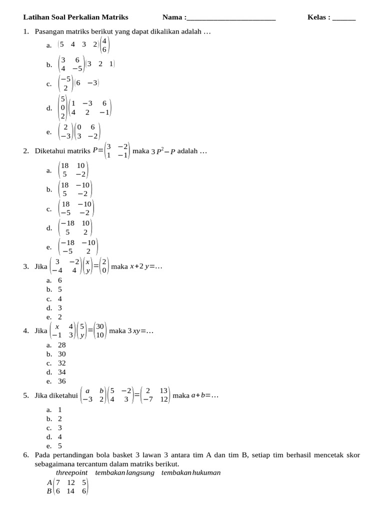 Latihan Soal Perkalian Matriks | PDF
