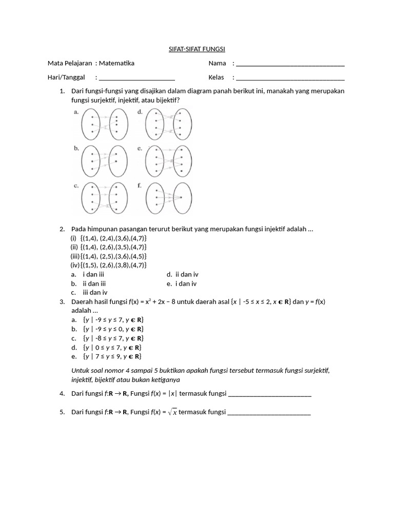 Soal Sifat-Sifat Fungsi Kelas XI MTK WAJIB | PDF