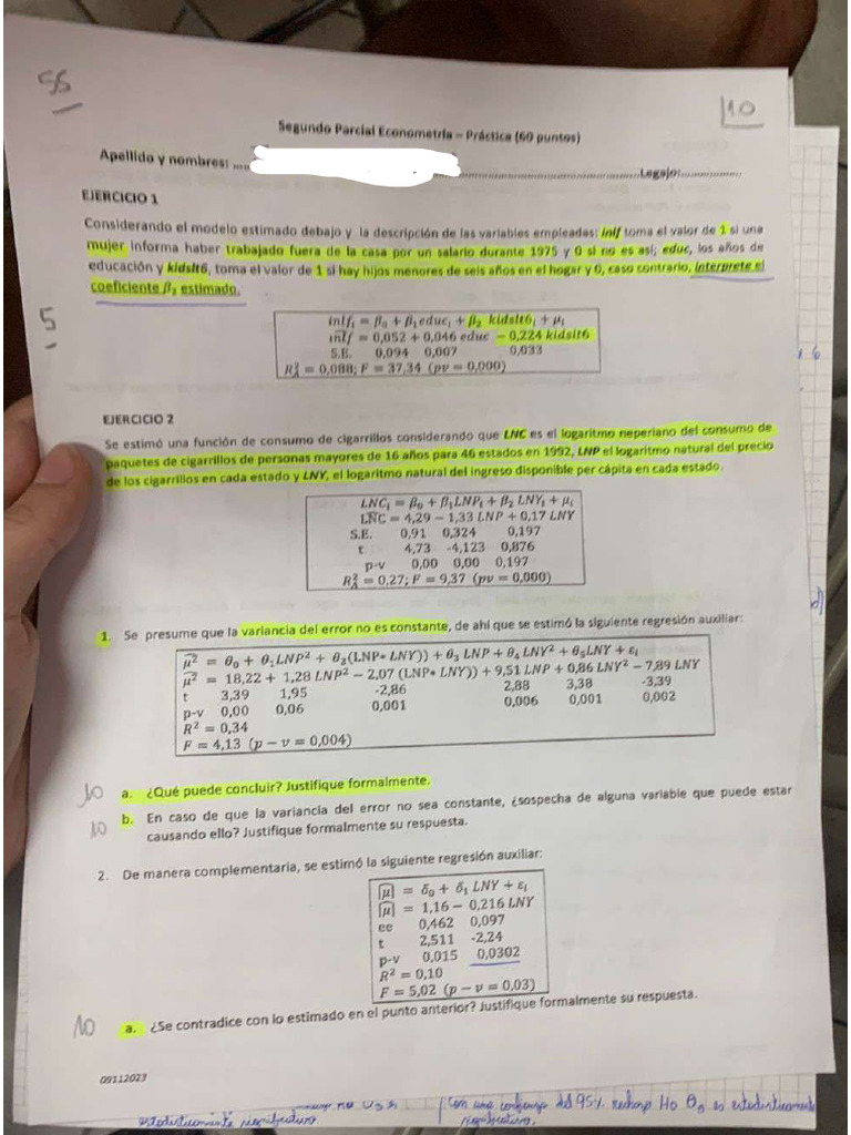 EXAMEN ECONOMETRIA FINAL 23 | PDF