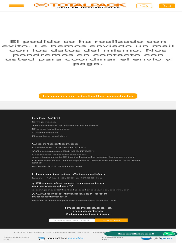 Pedido Realizado Correctamente - Totalpack | PDF