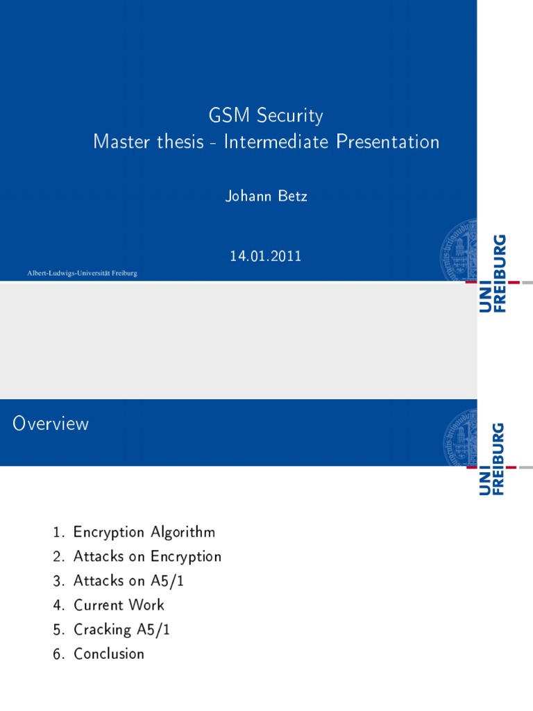 Gsm Security Master Thesis Intermediate Presentation Johann Betz 14 01 2011 Pdf Computer