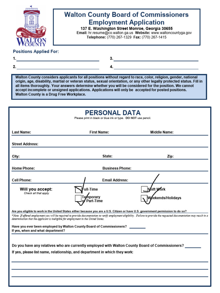 Walton County Employment Application Form | PDF | Race And Ethnicity In ...