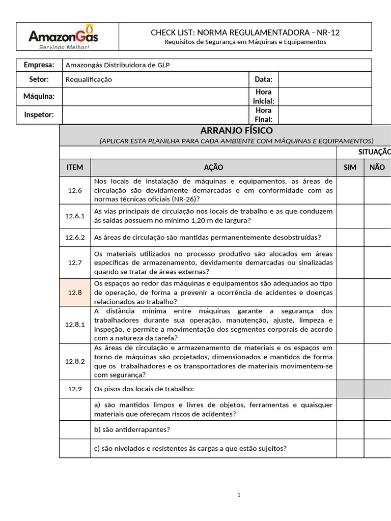 Checklist NR-12: Segurança em Máquinas | PDF | Controlador lógico ...