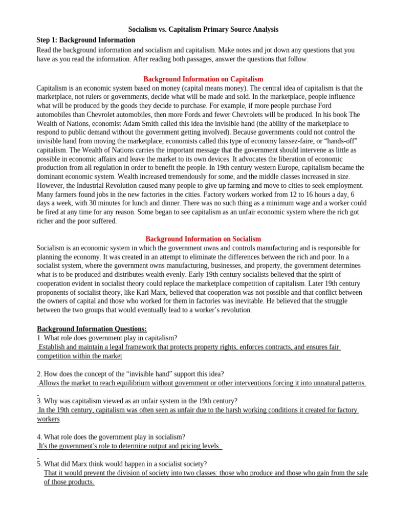 Socialism Vs Capitalism Primary Source Analysis | PDF | Socialism ...