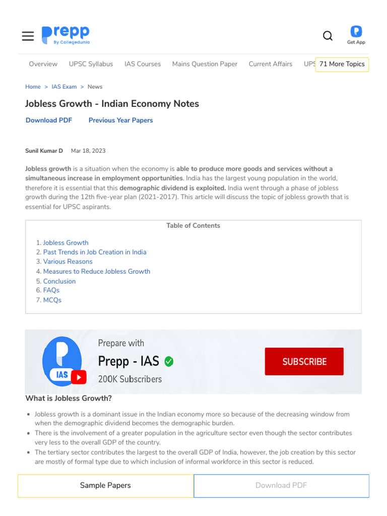 Understanding Jobless Growth in India | PDF | Unemployment | Employment