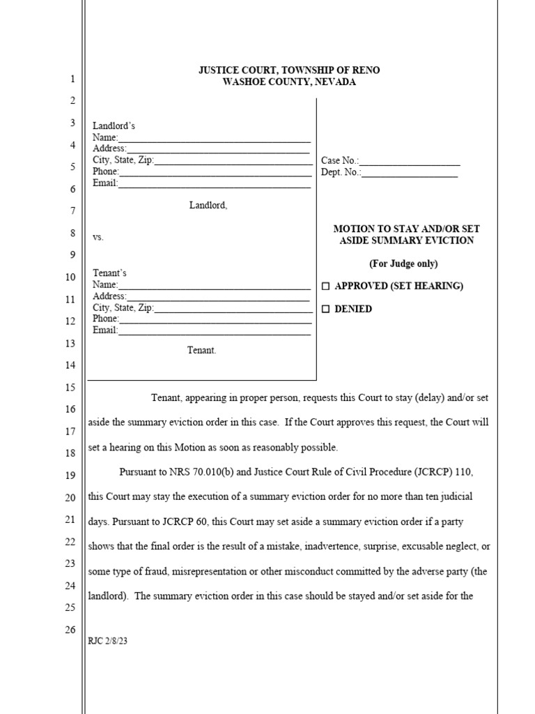 Form Civil Eviction Motion To Stay Eviction | PDF | Eviction | United ...