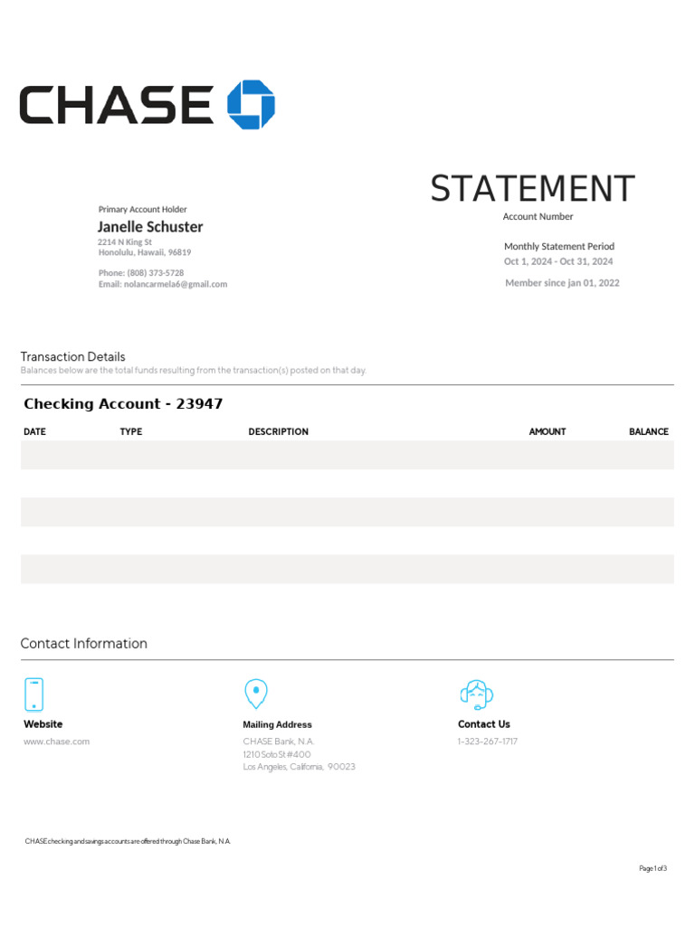 191 Carmela Nolan Chase Bank Statement | PDF | Banks | Transaction Account