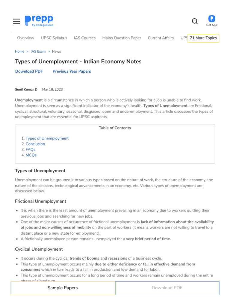 Types of Unemployment in India | PDF | Unemployment | Employment