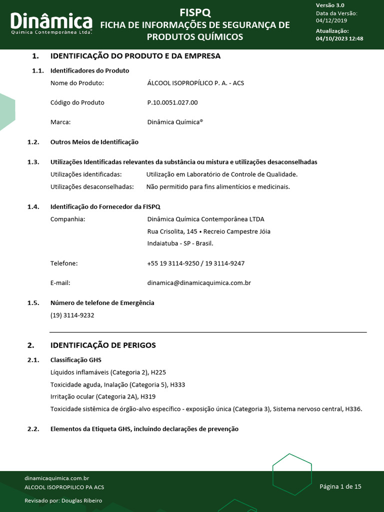 Álcool Isopropílico - Dinâmica | PDF | Vapor | Desperdício