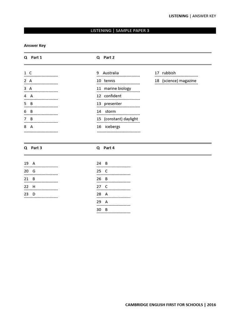 Listening Answers for Cambridge B2 | PDF