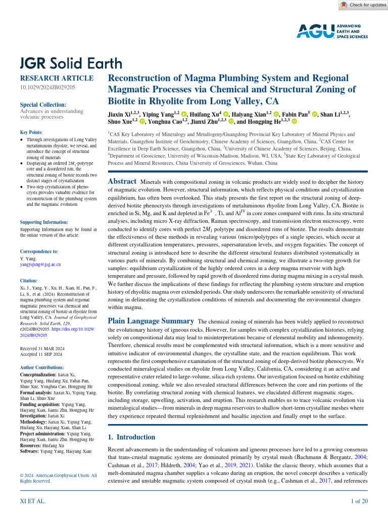 JGR Solid Earth - 2024 - Xi - Reconstruction of Magma Plumbing System and Regional Magmatic ...