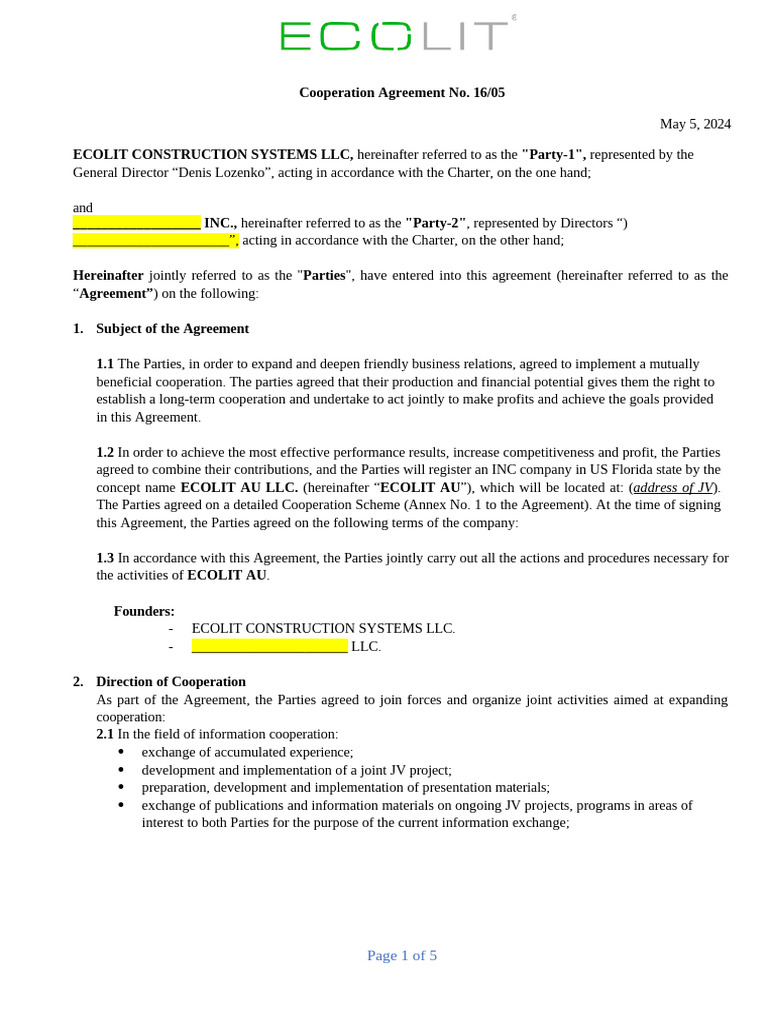 AU Operational Agreement Draft | PDF | Interest | Prices