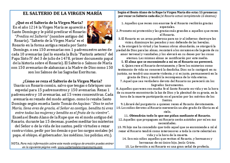 El Salterio de La Virgen María. Bula Sixto IV | PDF | Rosario | María ...