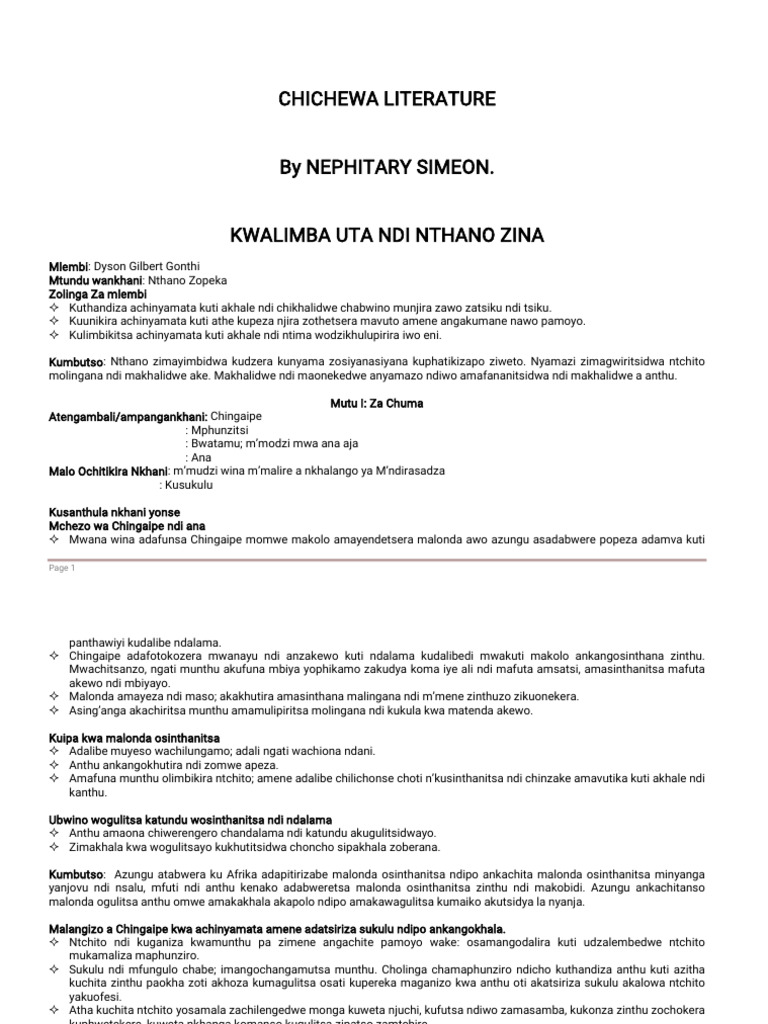 Chichewa Literature | PDF
